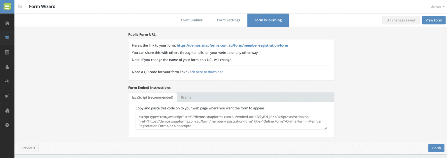 Publish/share your form - Snapforms Resources & FAQs