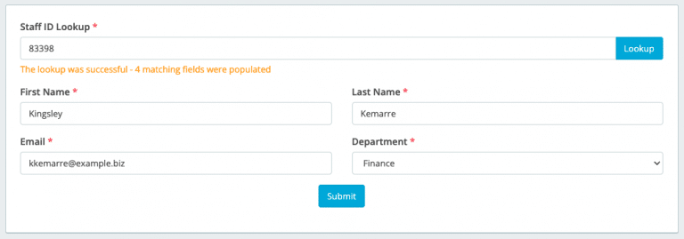 Specific Value Lookup Example: Staff ID Lookup - Snapforms Resources & FAQs