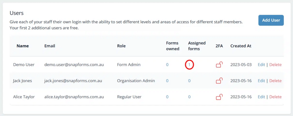User management - Snapforms Resources & FAQs