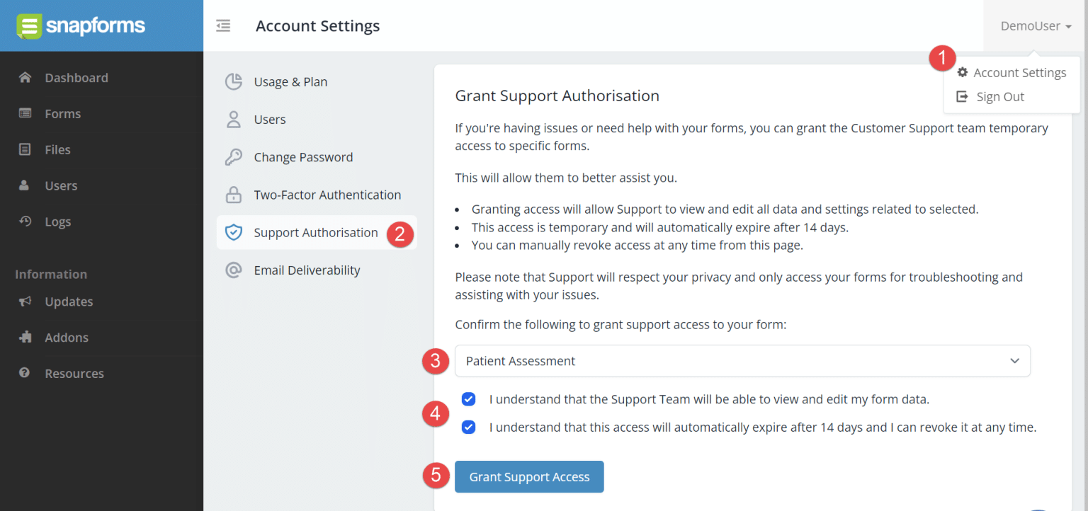 Support Authorisation - Snapforms Resources & FAQs