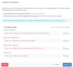 SAML SSO for Form Admin Login - Snapforms Resources & FAQs