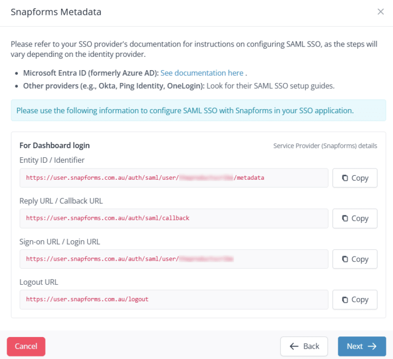 SAML SSO for Form Admin Login - Snapforms Resources & FAQs