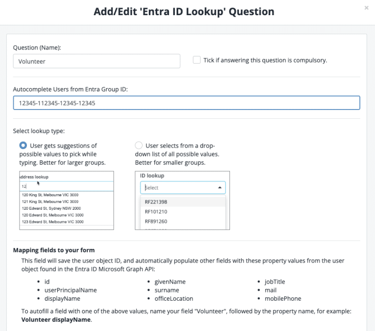 SSO Entra ID Lookup - Snapforms Resources & FAQs
