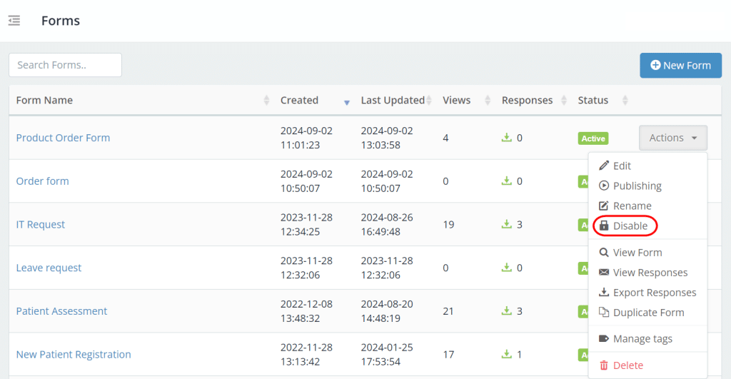 Disabling/enabling a form - Snapforms Resources & FAQs