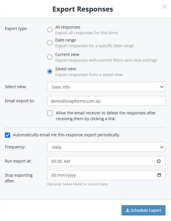 Set up an automatic export schedule - Snapforms Resources & FAQs