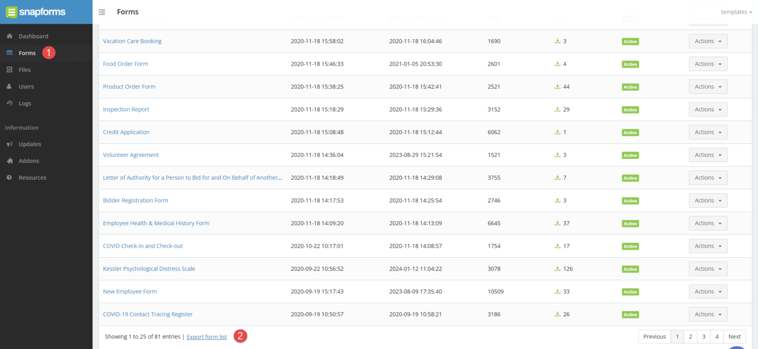 Export forms list report - Snapforms Resources & FAQs