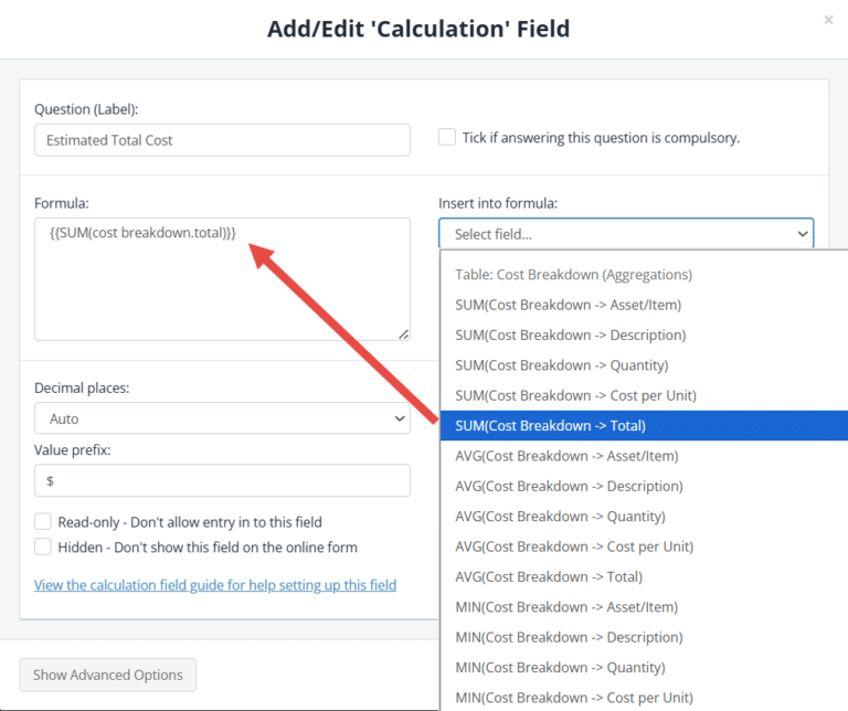 Field Table - Snapforms Resources & FAQs